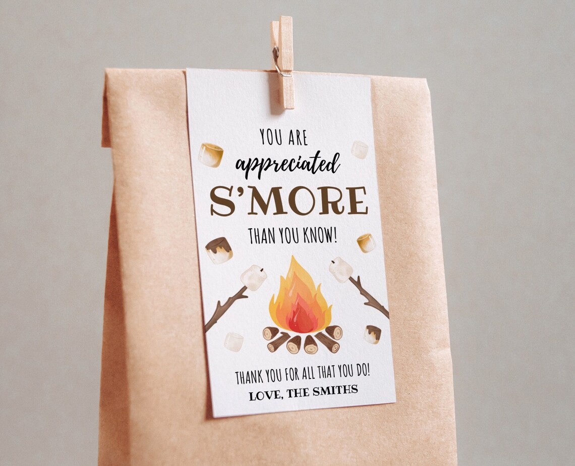 S’more Gift Tag Template Editable Teacher Appreciation Thank You Tag ...
