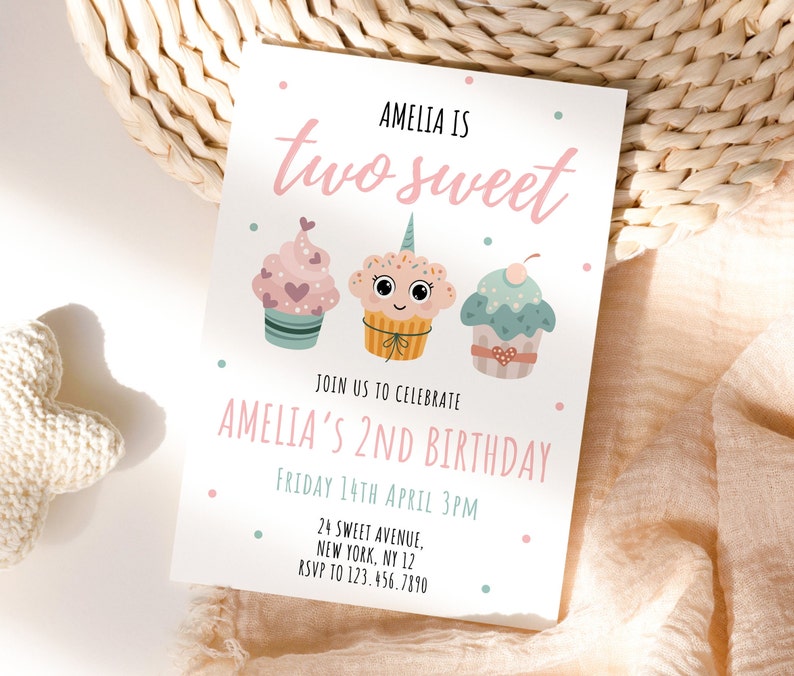 Two Sweet Birthday Invitation Template Printable Girl Invitation ...