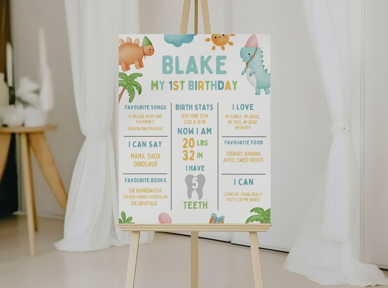 Dinosaur Birthday Milestone Poster Template Digital Download Oneasaurus ...