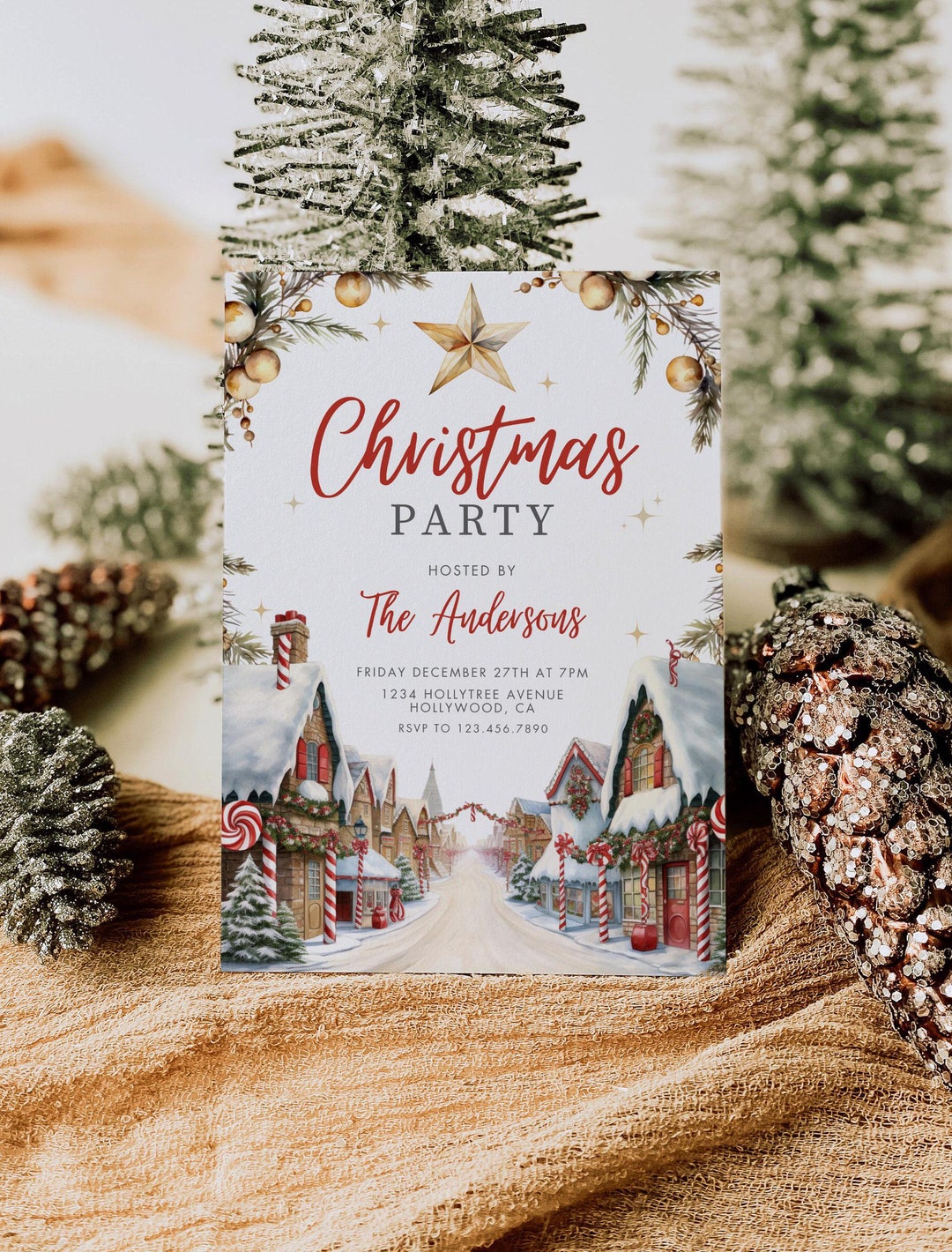 Classic Christmas Party Invitation Template Editable Holiday Party ...