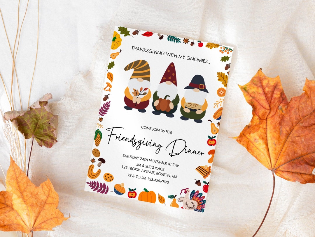 Gnomies Friendsgiving Invitation Template Gnome Thanksgiving - Etsy