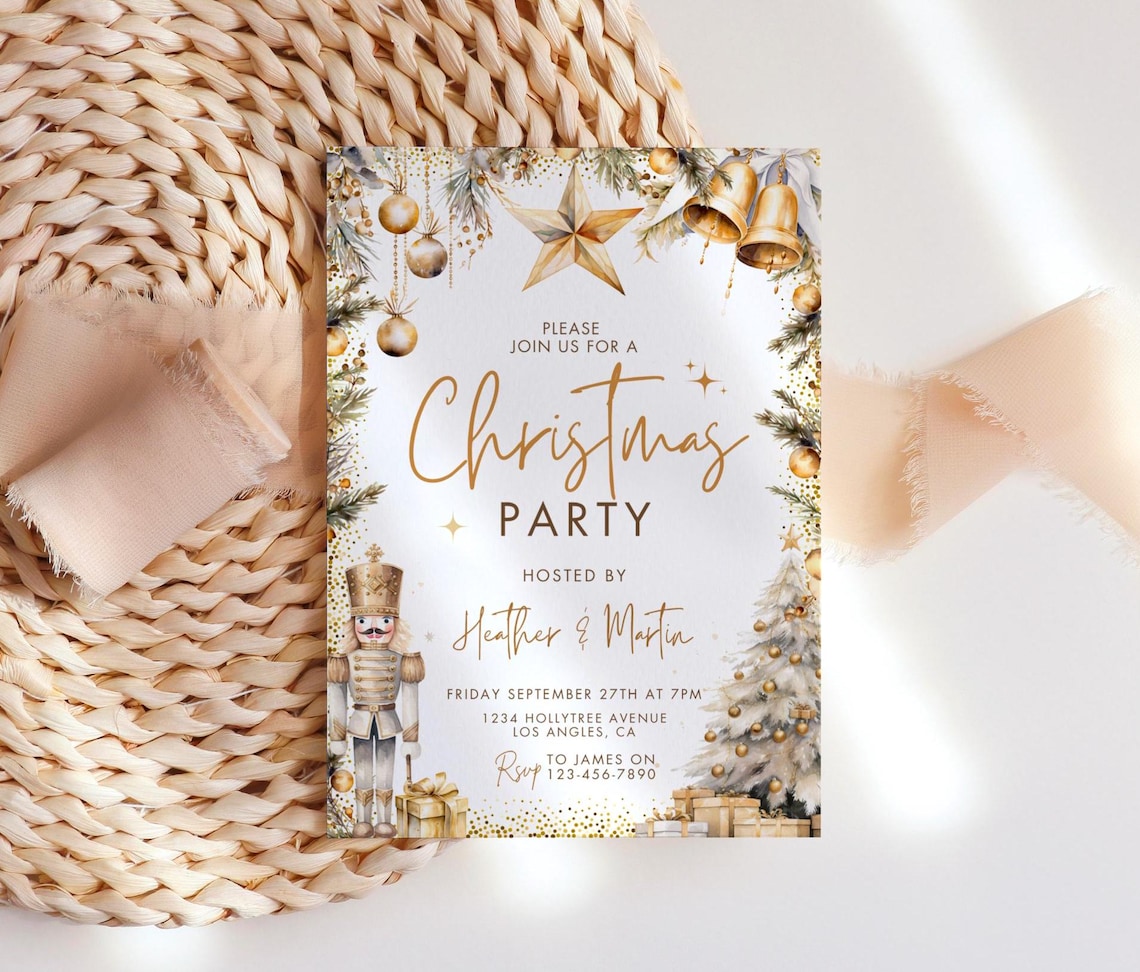 Gold Christmas Party Invitation Template Editable Holiday Party Invite ...