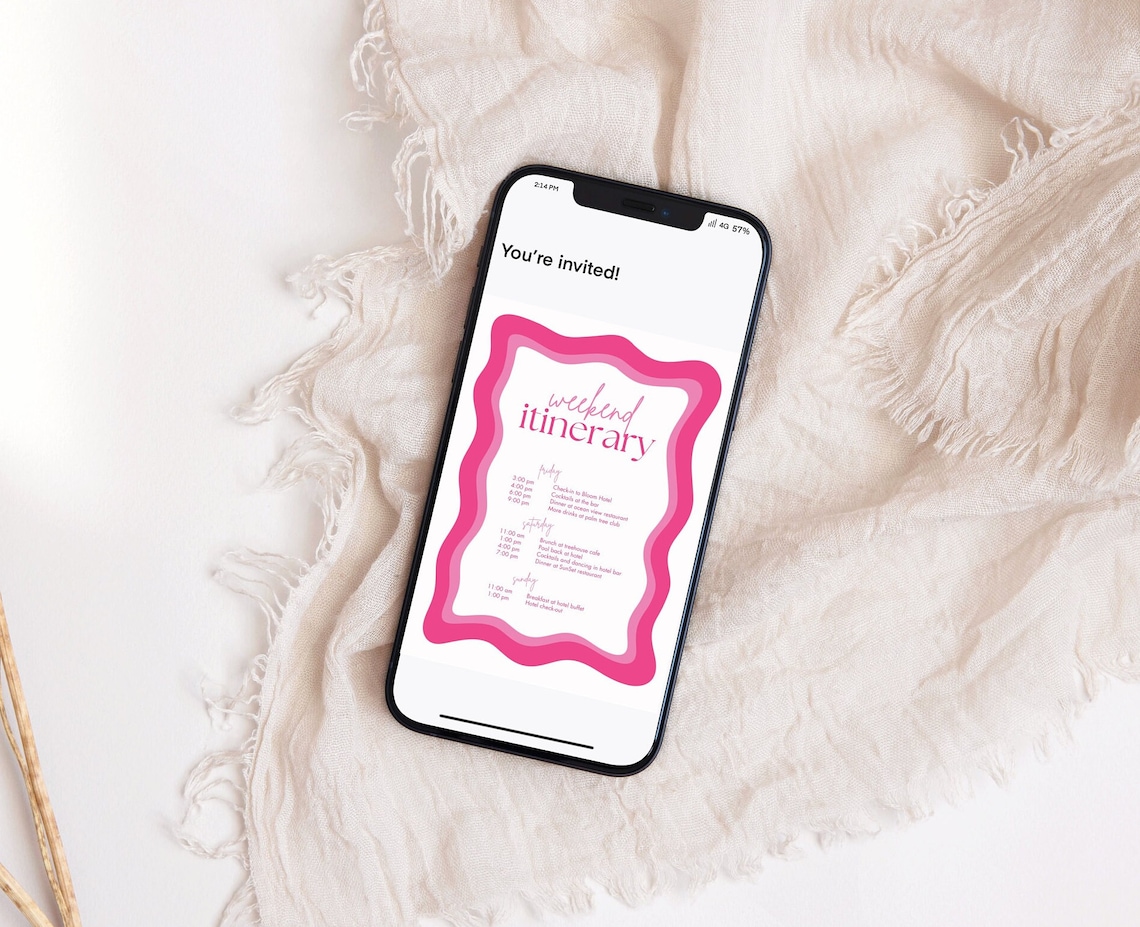Pink Hen Weekend Itinerary Template Printable Pink Wavy Border Hen ...
