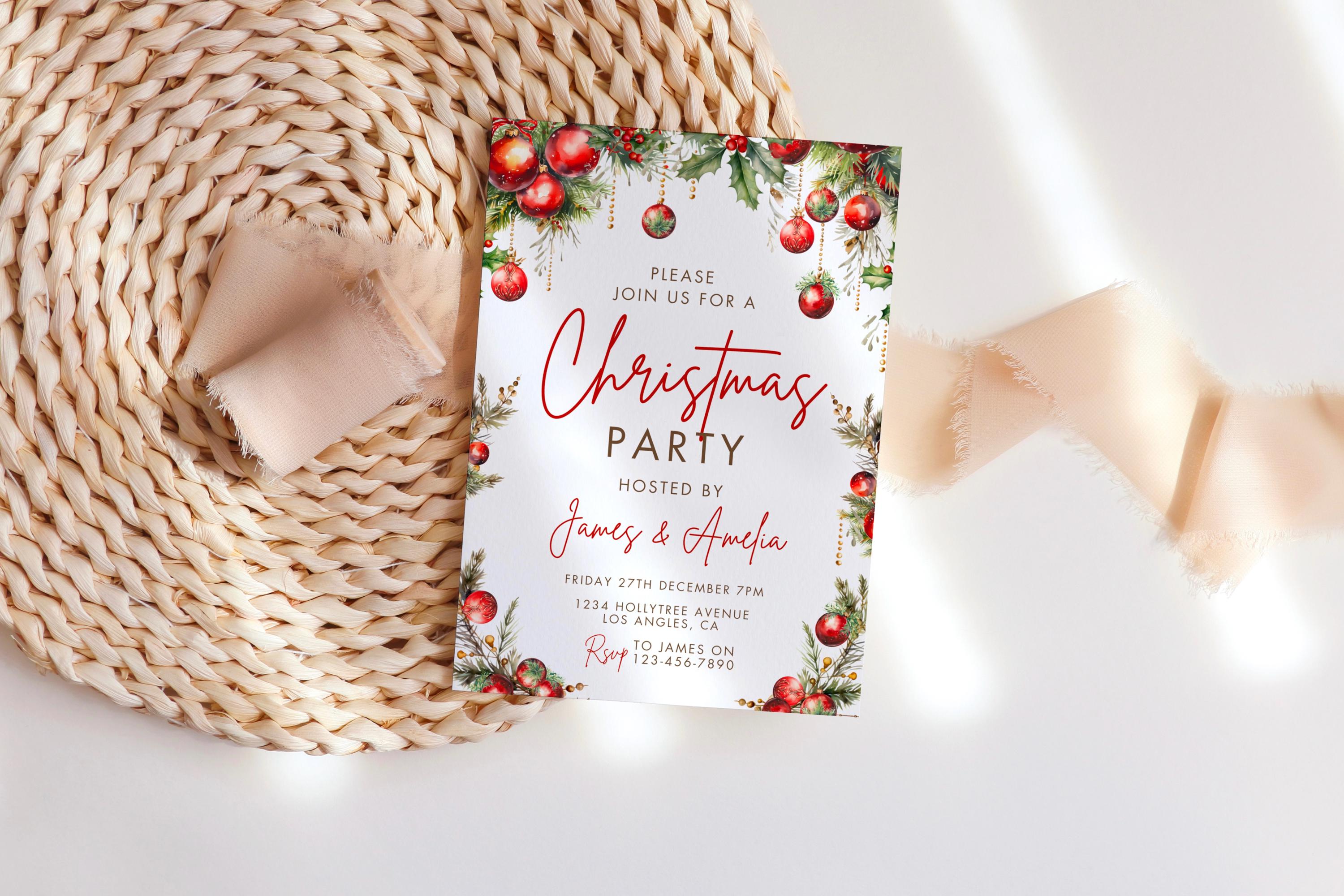 Red Christmas Party Invitation Template Editable Holiday Party Invite ...
