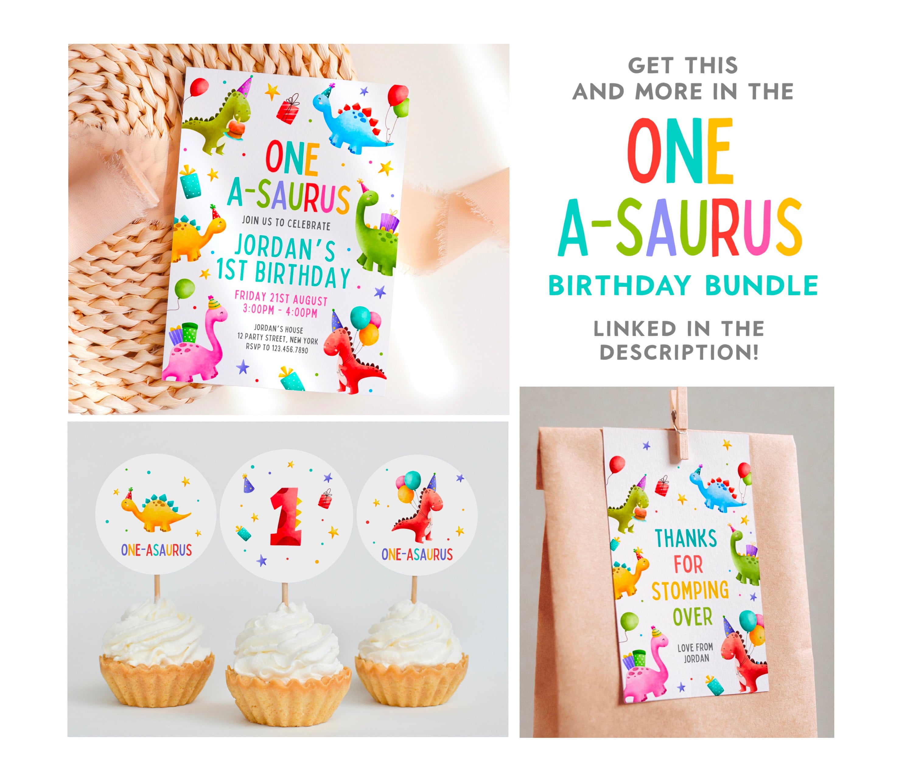 One-a-saurus Dinosaur Birthday Invitation Digital Download - Etsy
