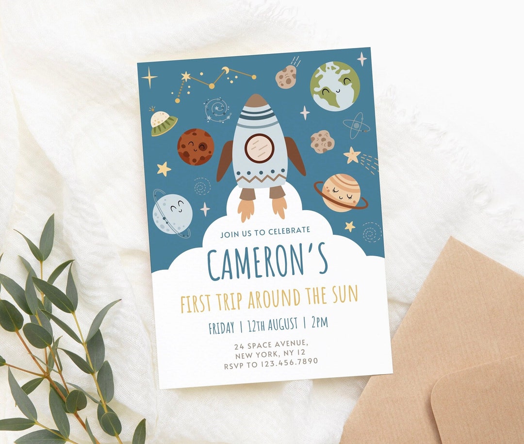 Outer Space Birthday Invitation Template Printable First Trip Around ...