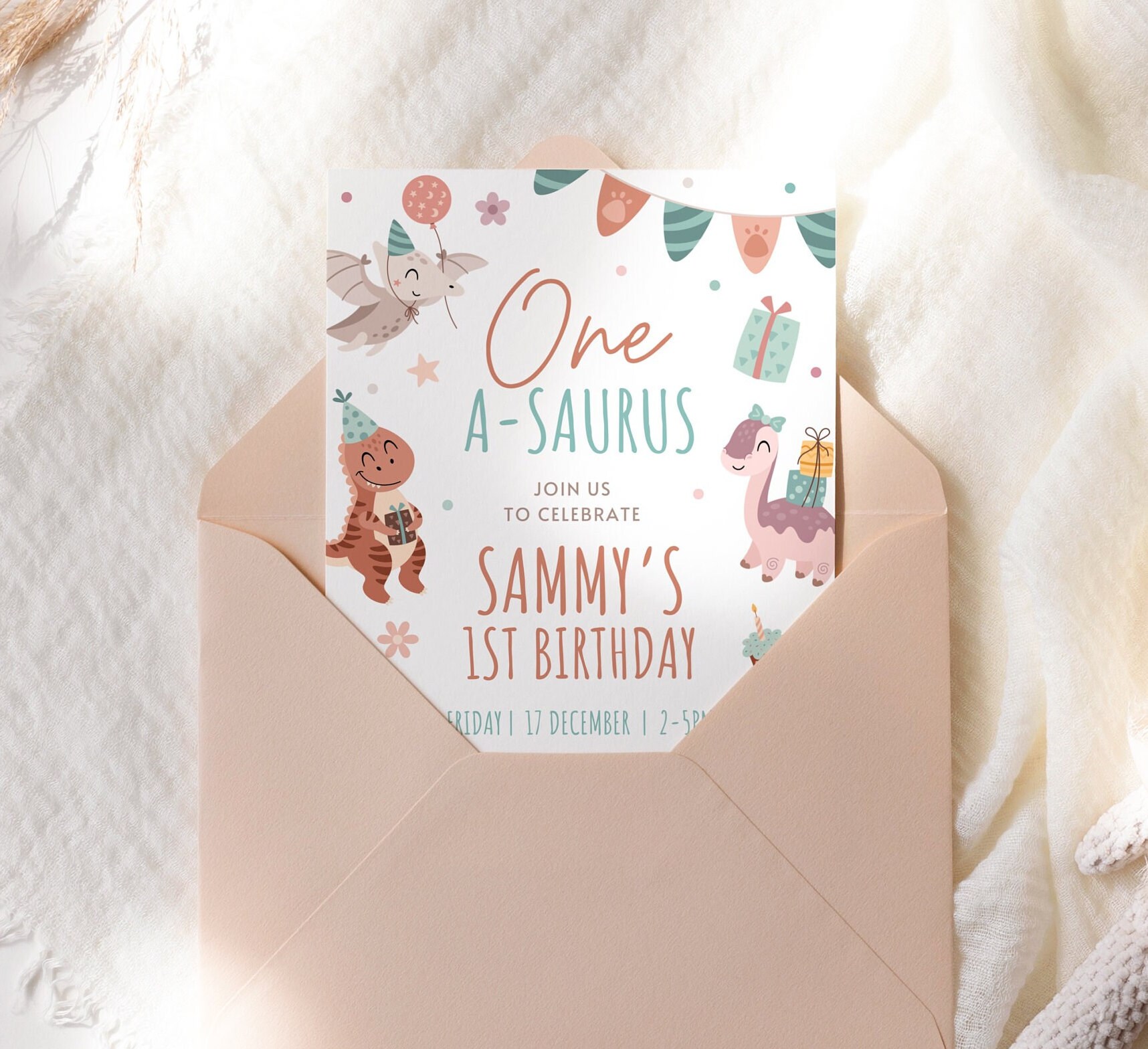 Editable One-a-saurus Dinosaur Birthday Invitation Template - Etsy