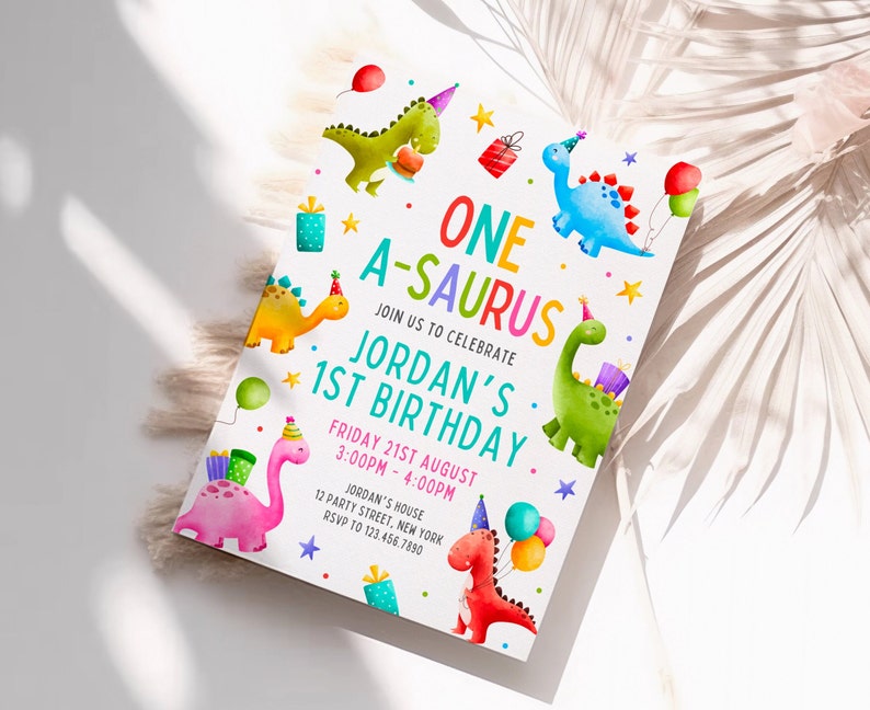 One-a-saurus Dinosaur Birthday Invitation Digital Download - Etsy