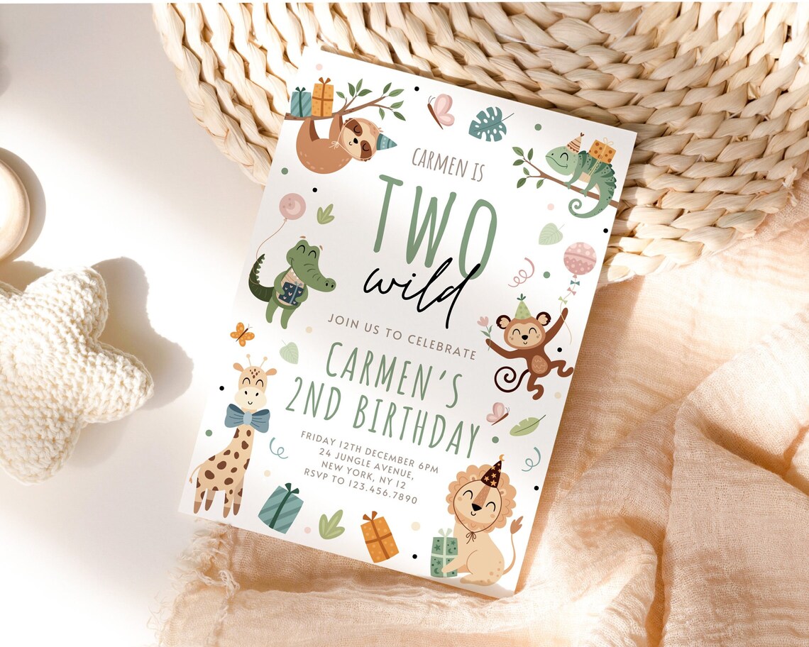 Two Wild Birthday Invitation Template Printable Boy Invitation Safari ...
