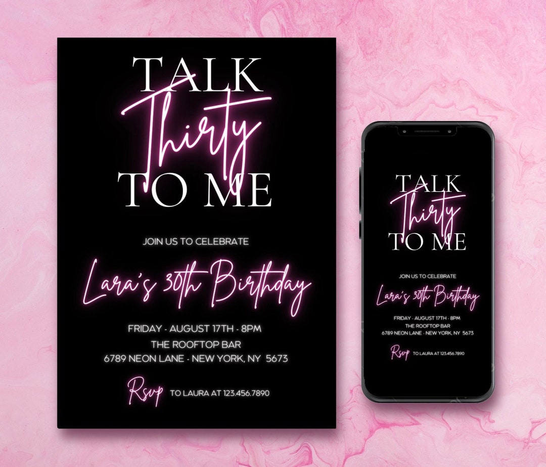 30th Birthday Invitation Templates Digital Download Neon Light - Etsy