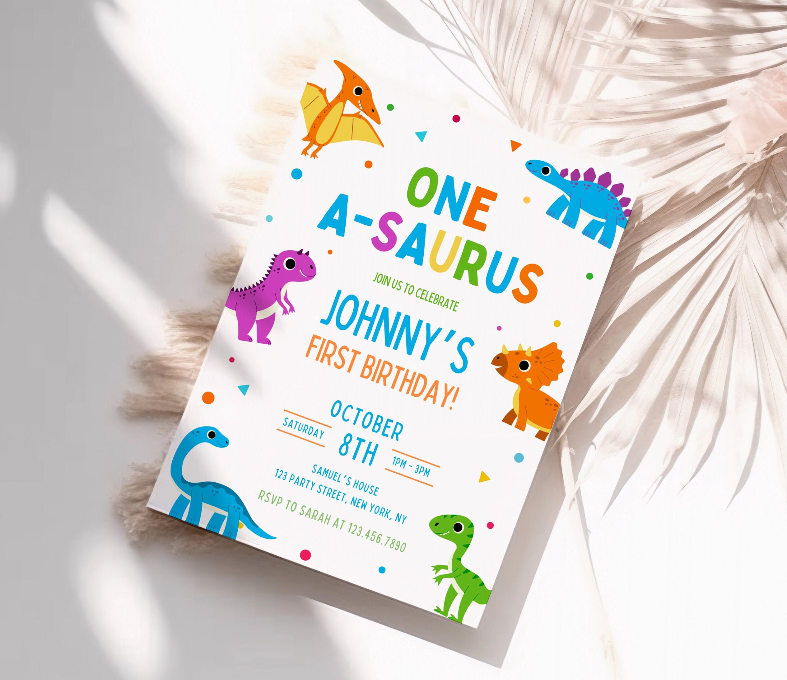 One-a-saurus Dinosaur Birthday Invitation Template Printable Kids ...