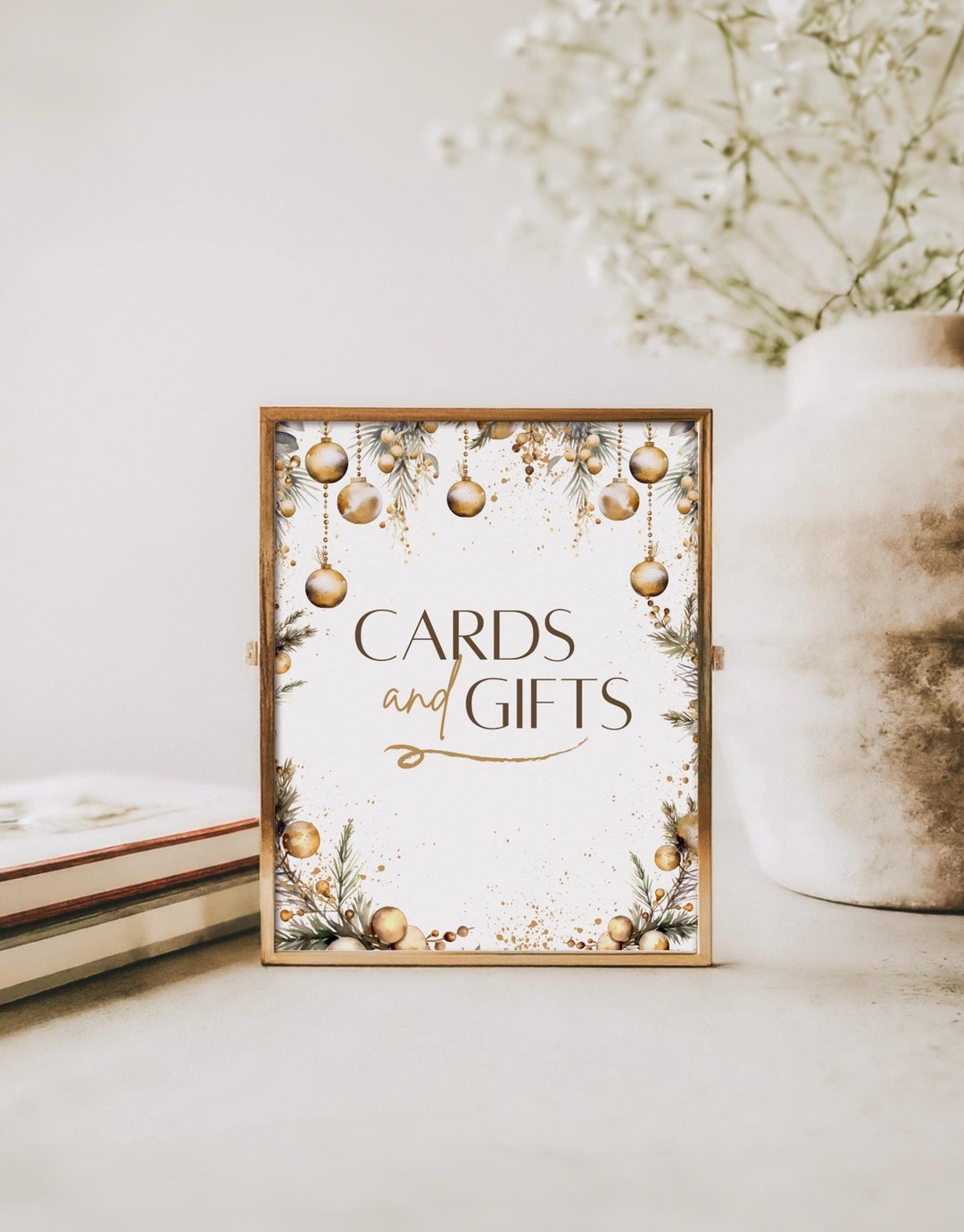 Gold Christmas Gifts Sign Template Cards and Gifts Sign Christmas Table ...