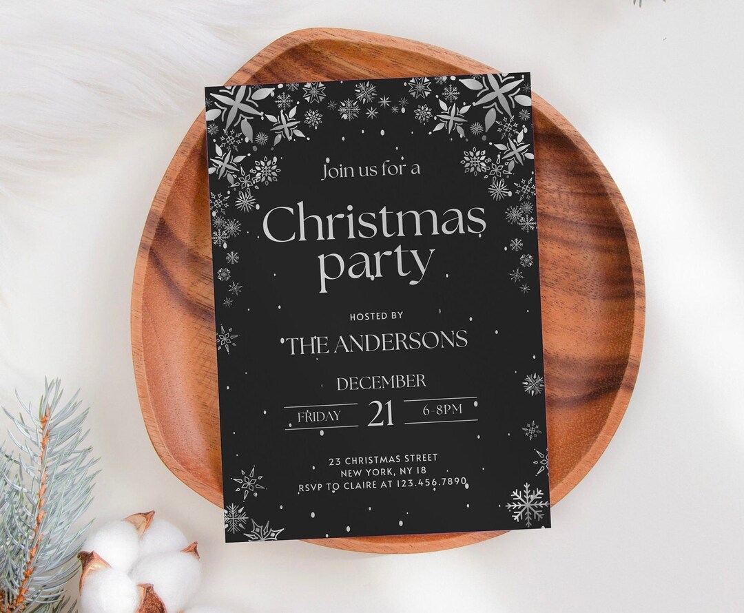 Classic Christmas Party Invitation Template Silver Holiday - Etsy
