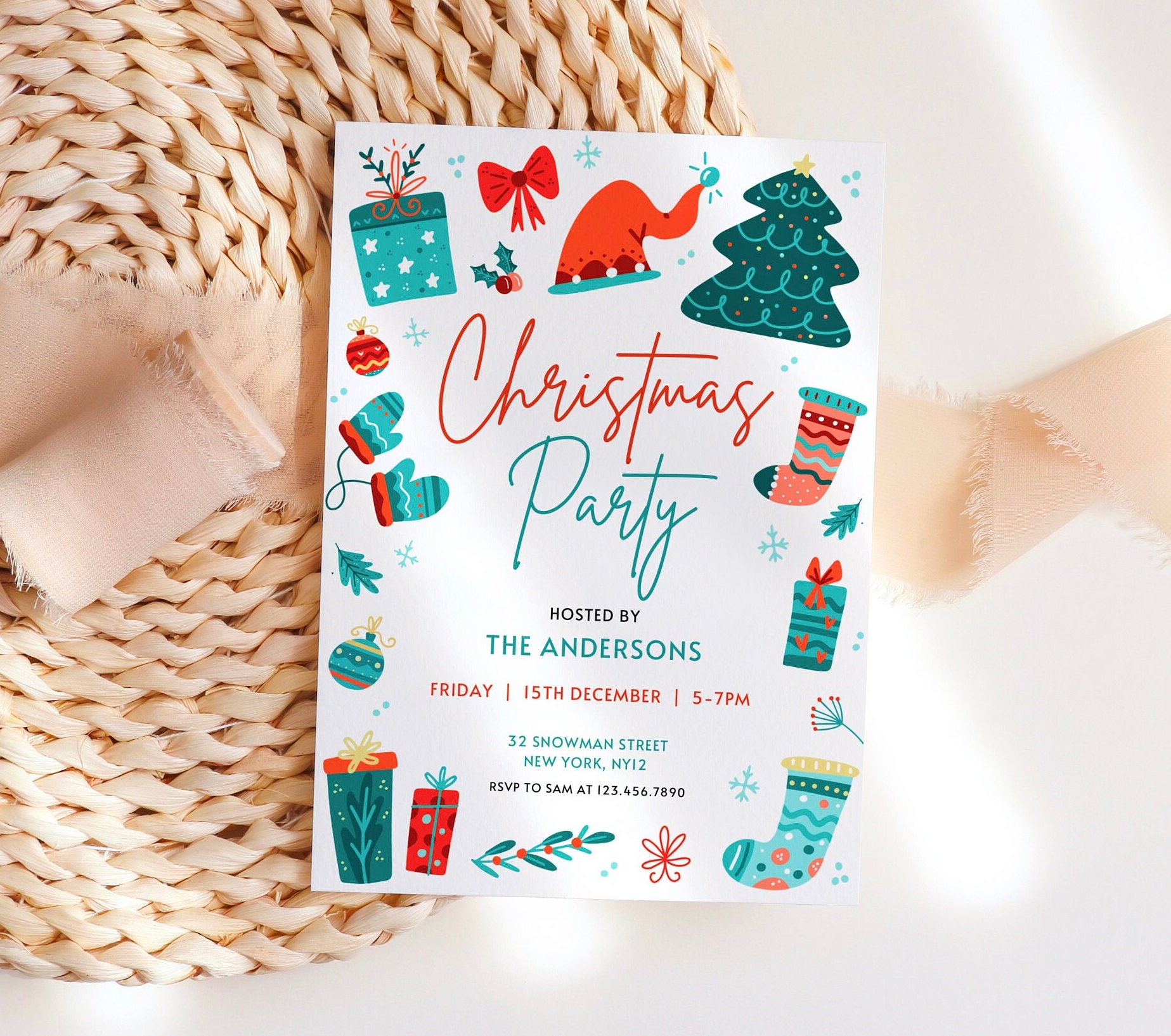 Editable Christmas Party Invitation Template Retro Holiday - Etsy
