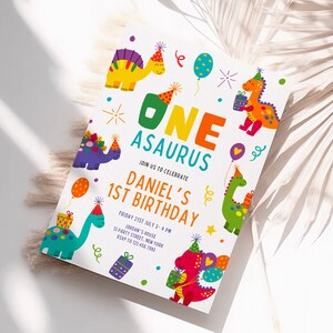 One-asaurus Dinosaur Birthday Invitation Digital Download Dino Party ...