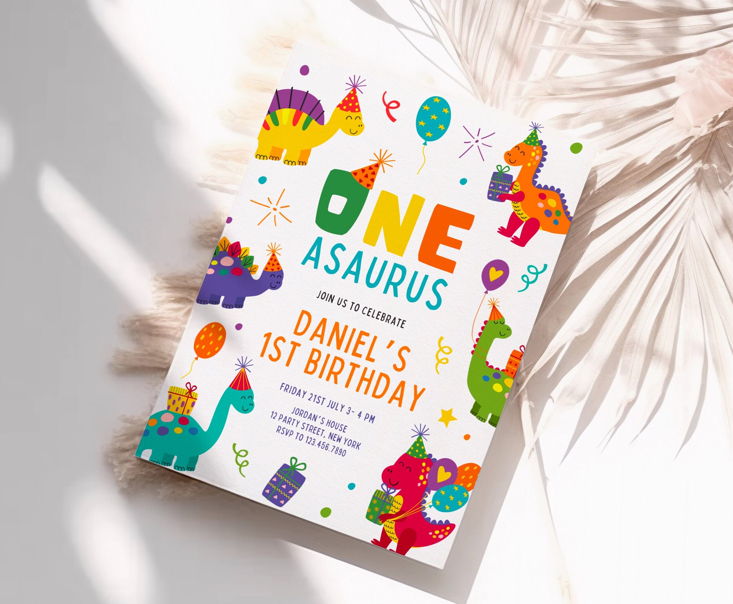 One-asaurus Dinosaur Birthday Invitation Digital Download Dino Party ...