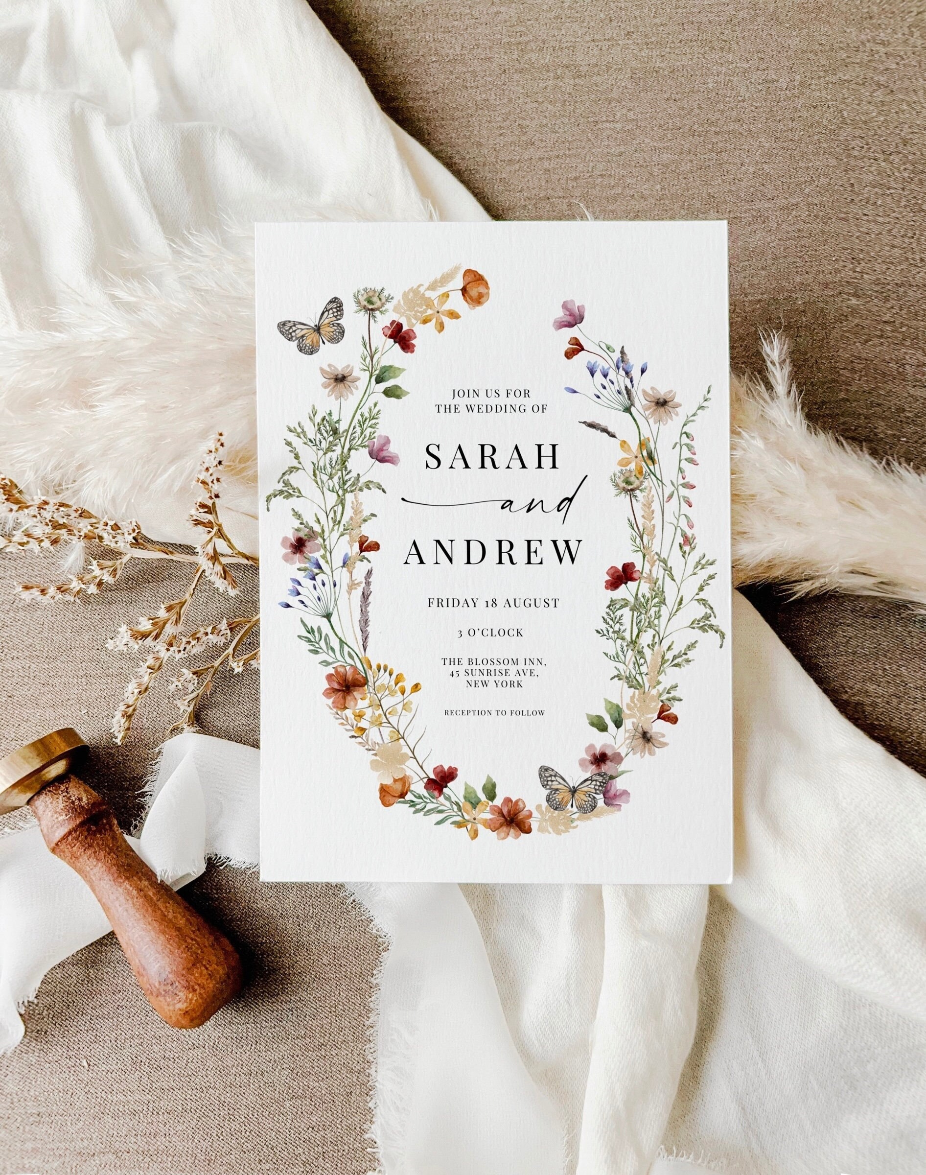 Wildflower Wedding Invitation Template Editable Wedding Invites Digital ...