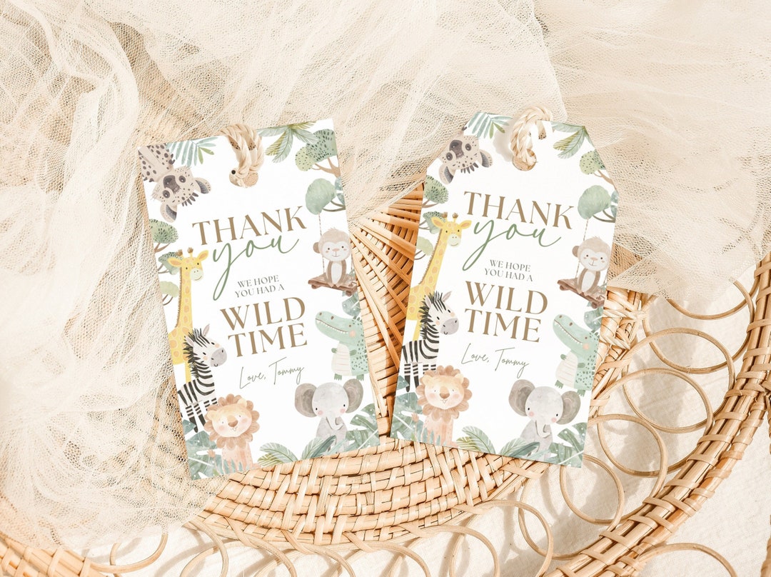Jungle Safari Thank You Tag Template Editable Wild One Birthday Favor ...