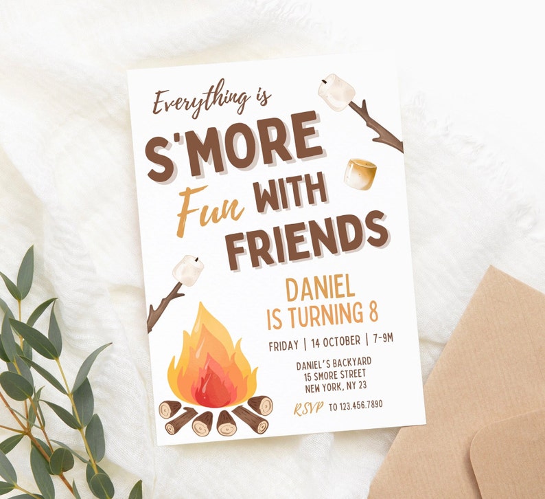 S’mores Birthday Invitation Template S’more Fun With Friends Bonfire ...