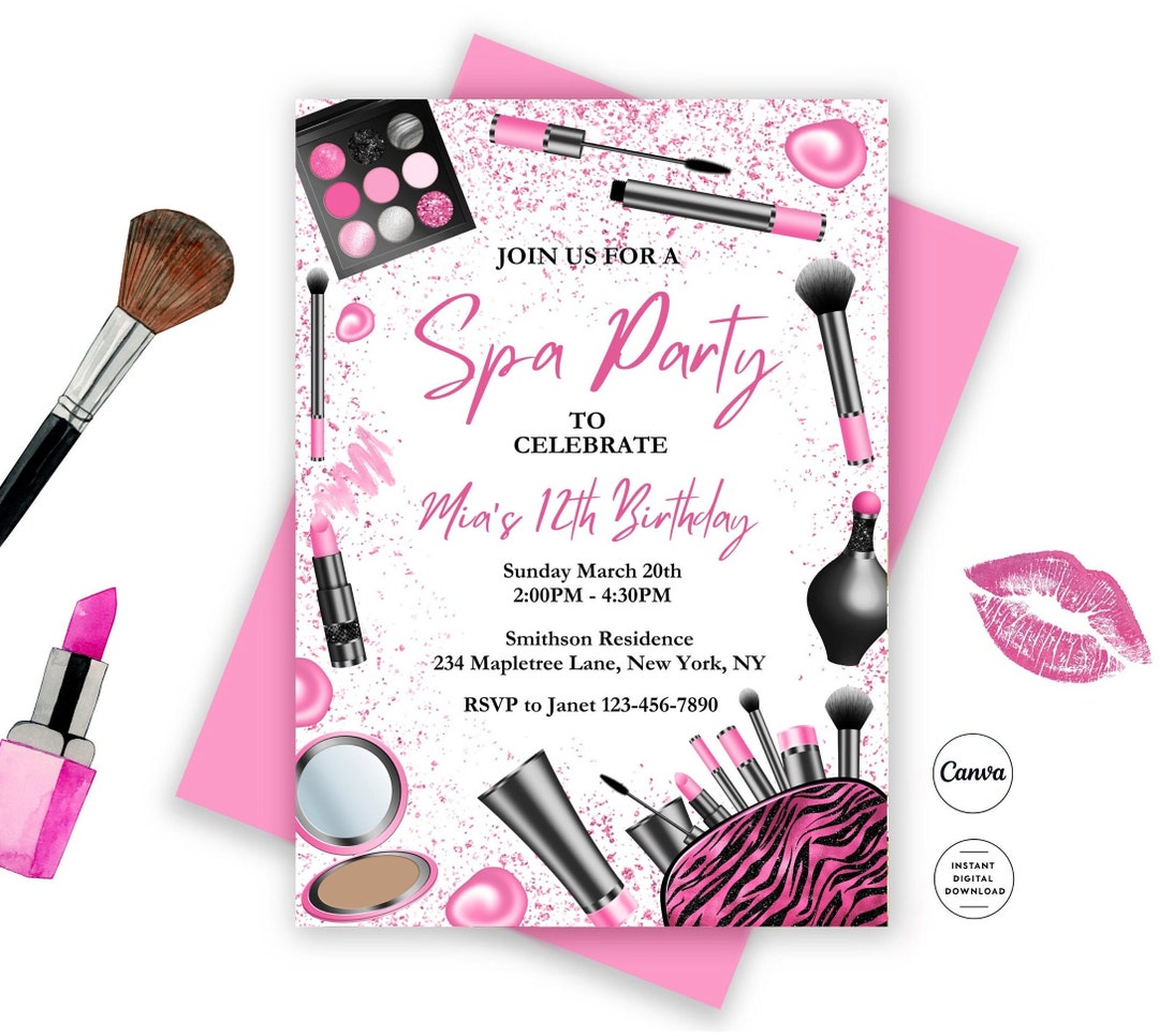 Pamper Party Invites Templates Spa Party Birthday Invitation Canva ...