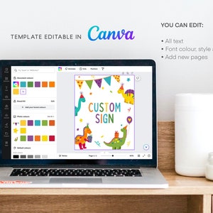 Editable Dinosaur Birthday Custom Sign Template Digital Download Dino ...