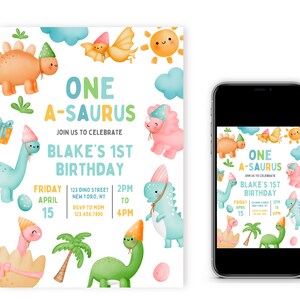 One-asaurus Dinosaur Birthday Invitation 1st Birthday Party OB1 - Etsy