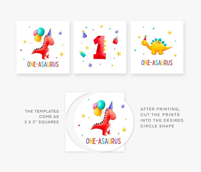 One-a-saurus Dinosaur Cupcake Toppers Digital Download Canva Template ...