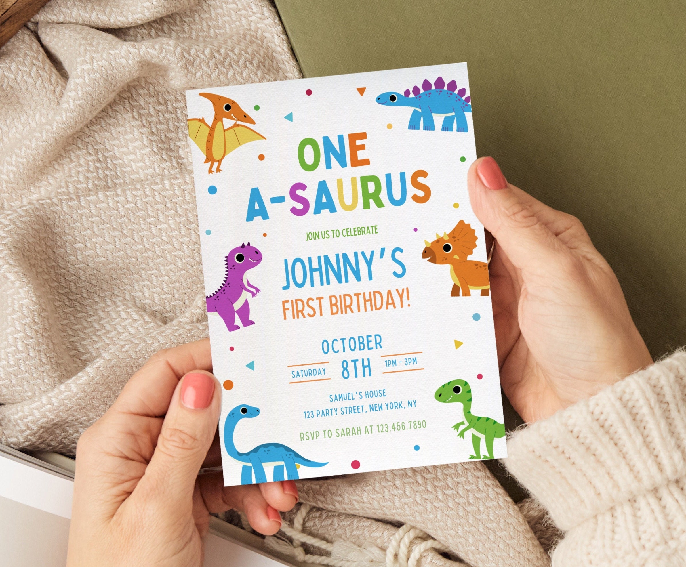 One-a-saurus Dinosaur Birthday Invitation Template Printable Kids ...