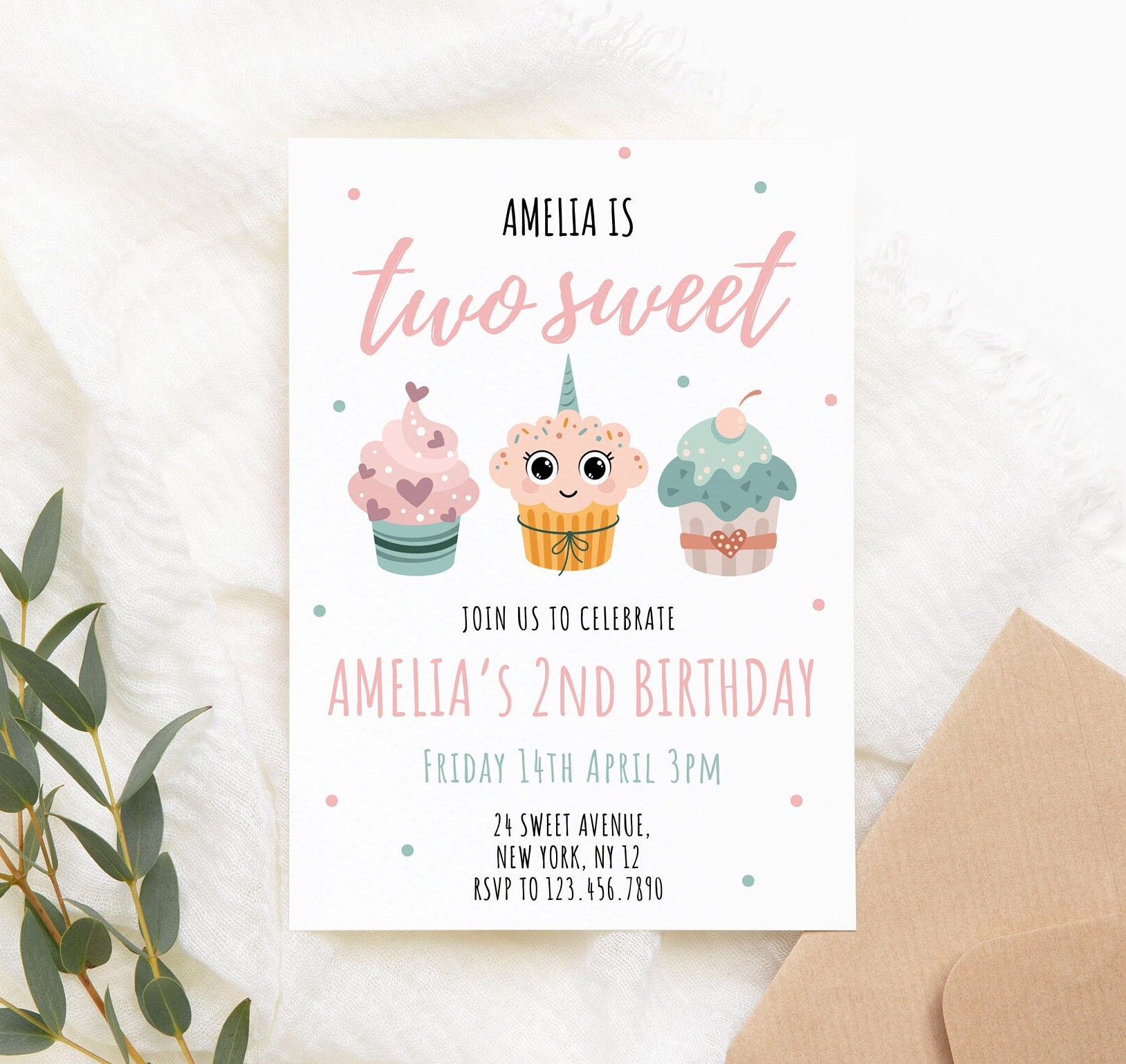 Two Sweet Birthday Invitation Template Printable Girl Invitation ...