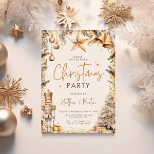 Gold Christmas Party Invitation Template Editable Holiday Party Invite ...