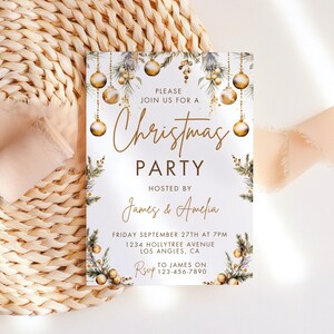 Gold Christmas Party Invitation Template Editable Holiday Party Invite ...