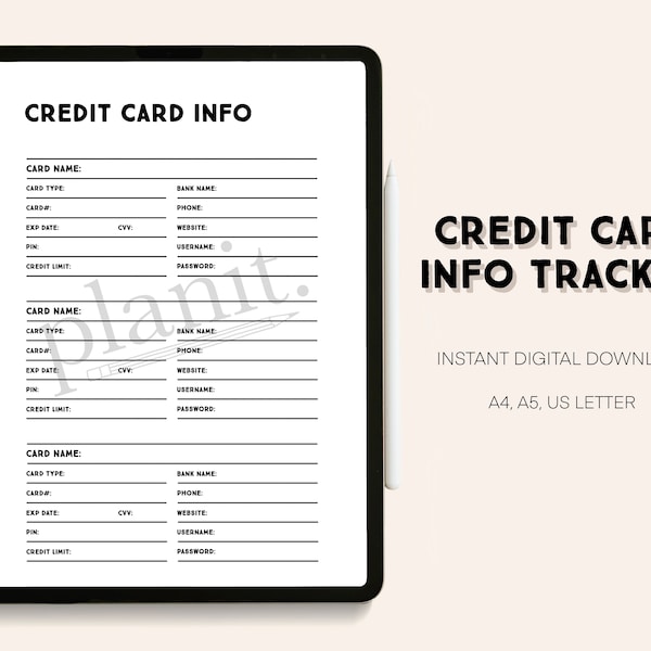 Credit Card Info Sheet - Etsy