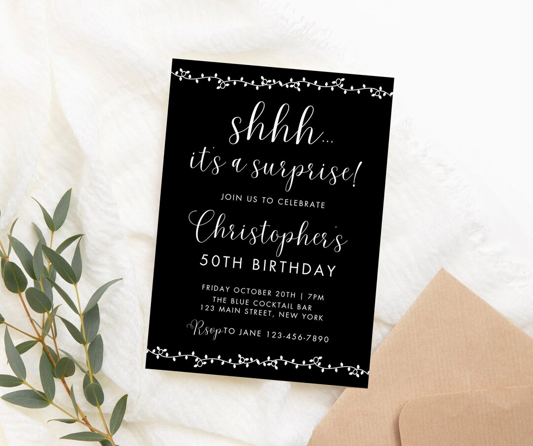 Editable Suprise Party Invitation Template Printable Shhh Its A Suprise