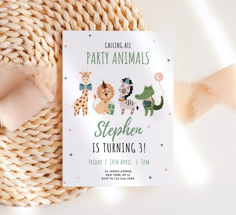 Party Animals Birthday Invitation Template Printable Boy - Etsy