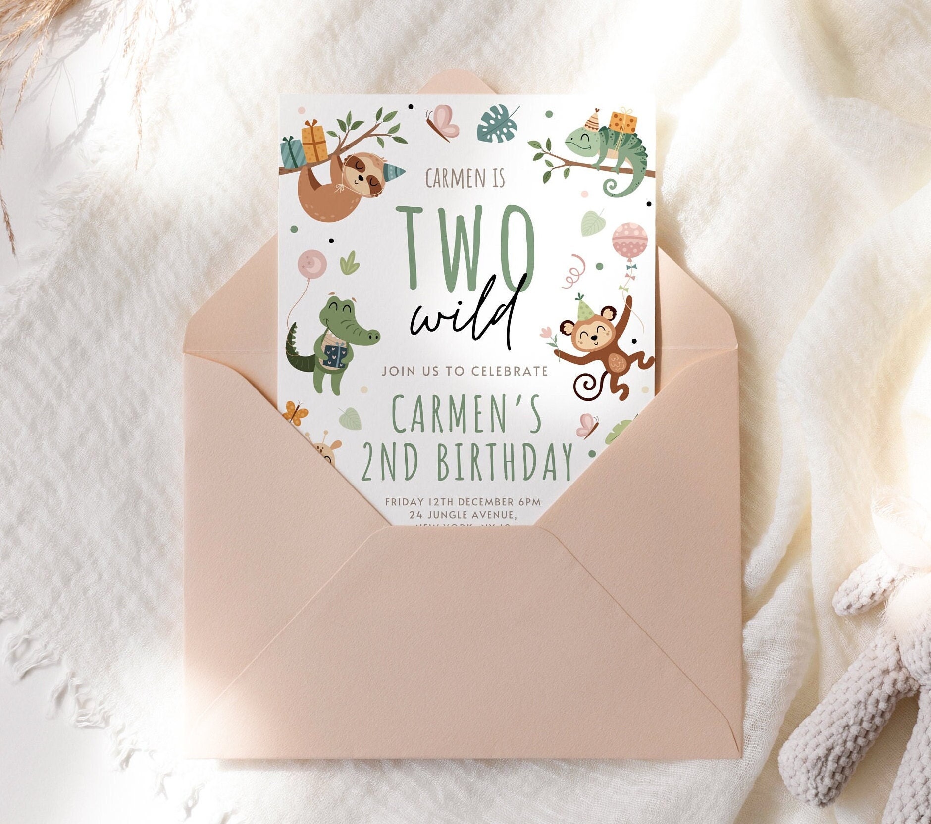 Two Wild Birthday Invitation Template Printable Boy Invitation Safari ...