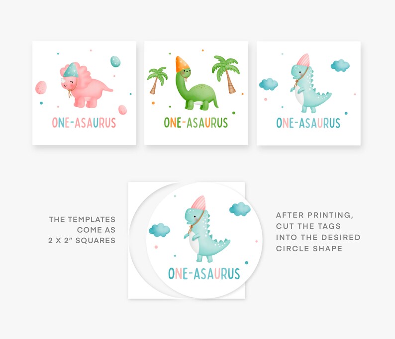 One-a-saurus Dinosaur Cupcake Toppers Digital Download Canva Template ...