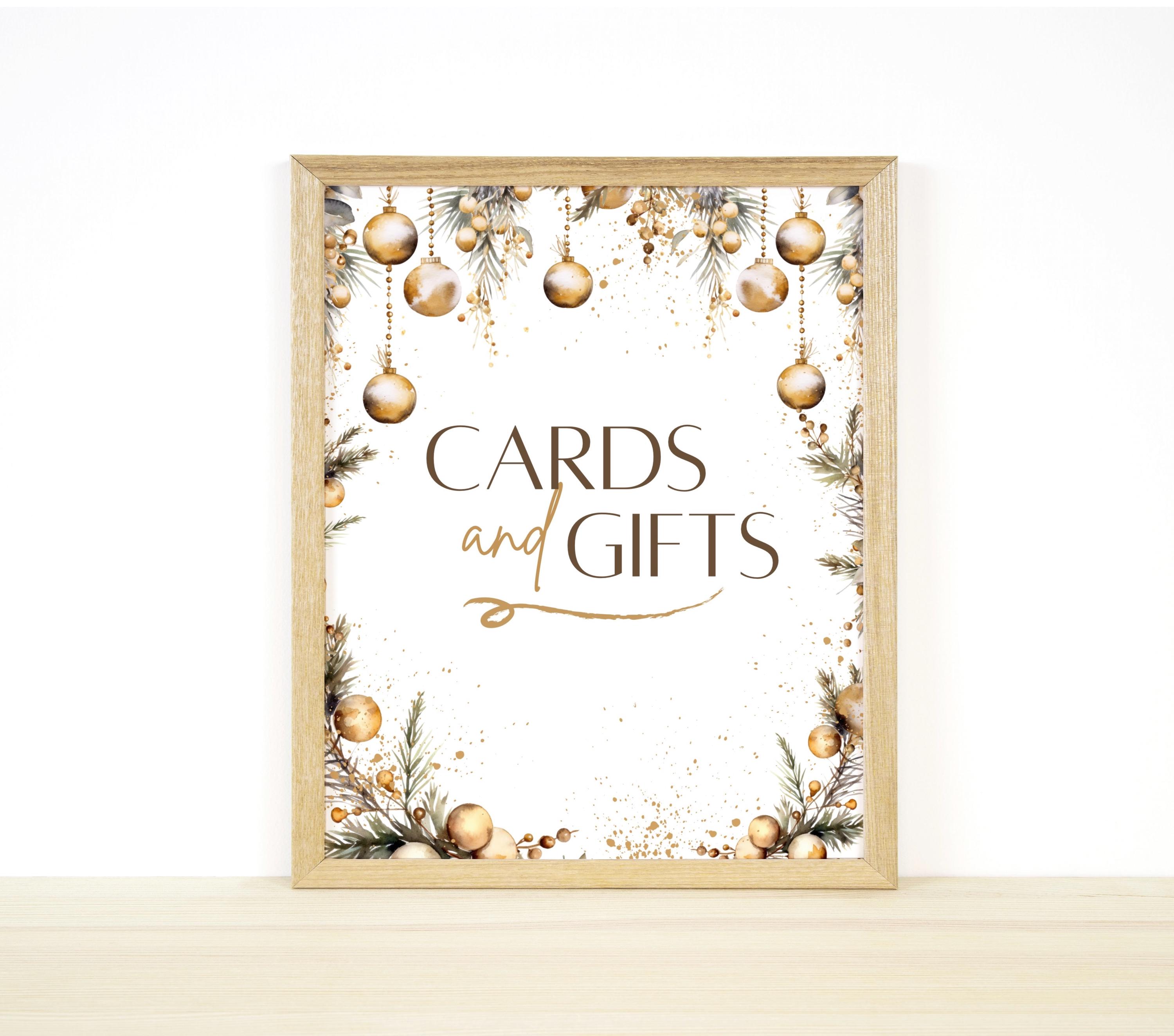 Gold Christmas Gifts Sign Template Cards and Gifts Sign Christmas Table ...