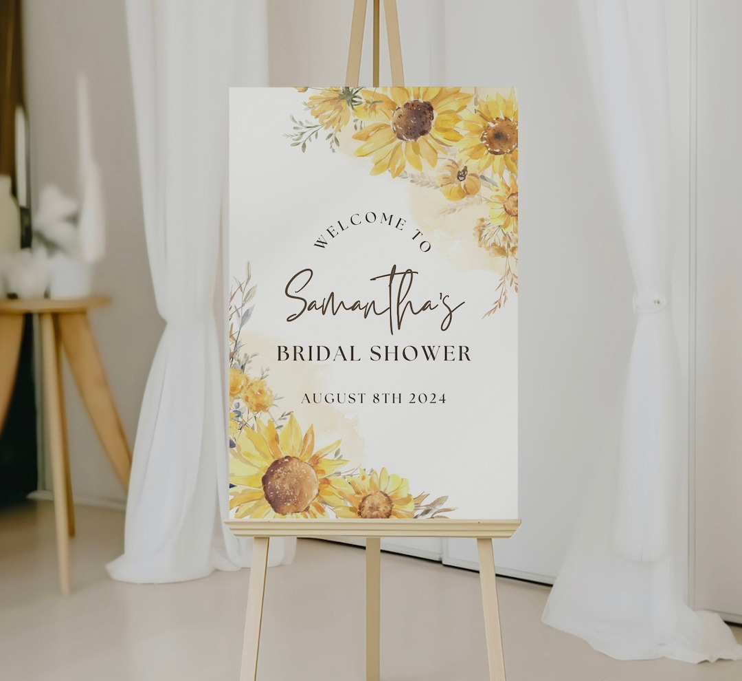 Sunflower Bridal Shower Welcome Sign Template Watercolor Summer Boho ...