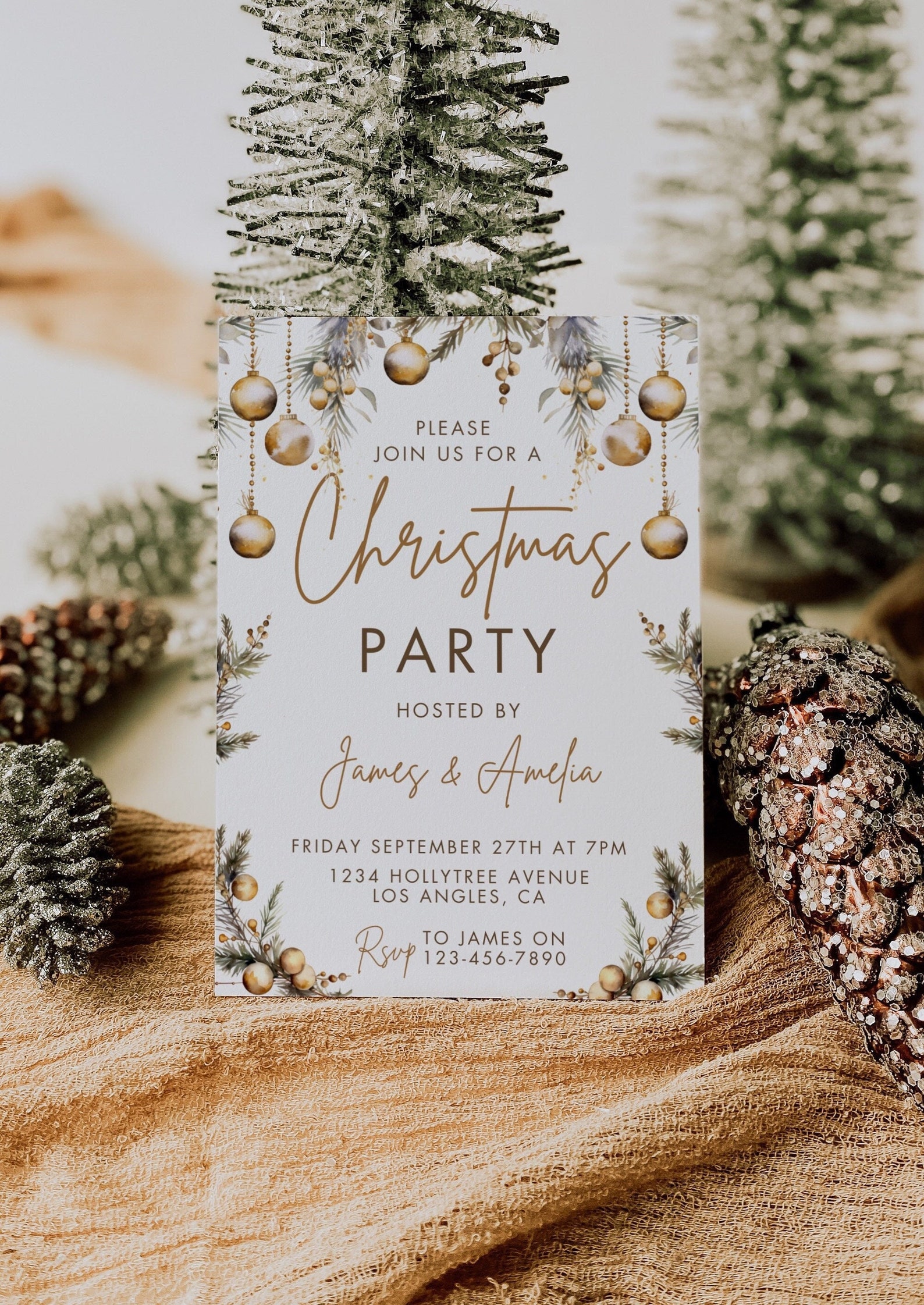 Gold Christmas Party Invitation Template Editable Holiday Party Invite ...