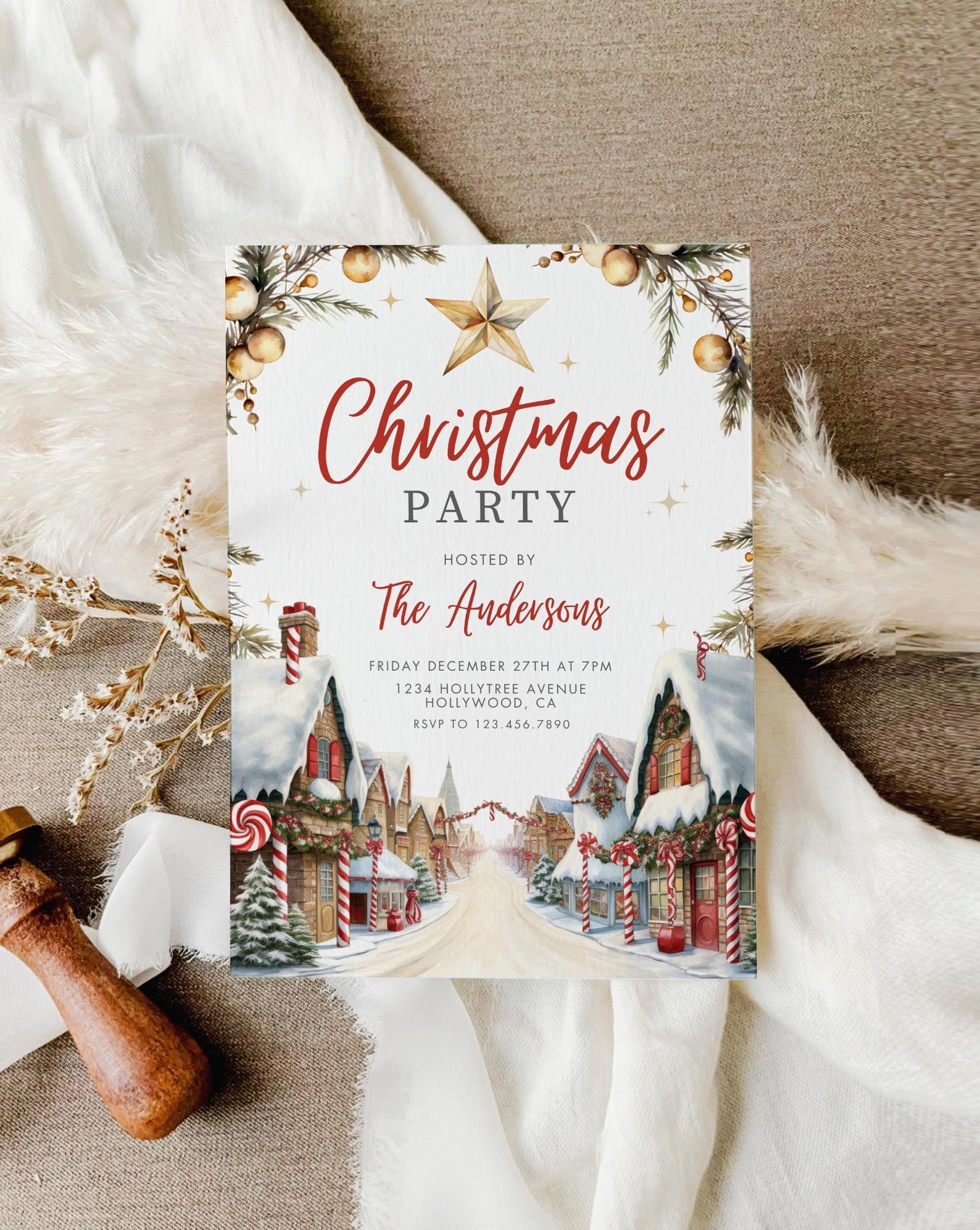 Classic Christmas Party Invitation Template Editable Holiday Party ...