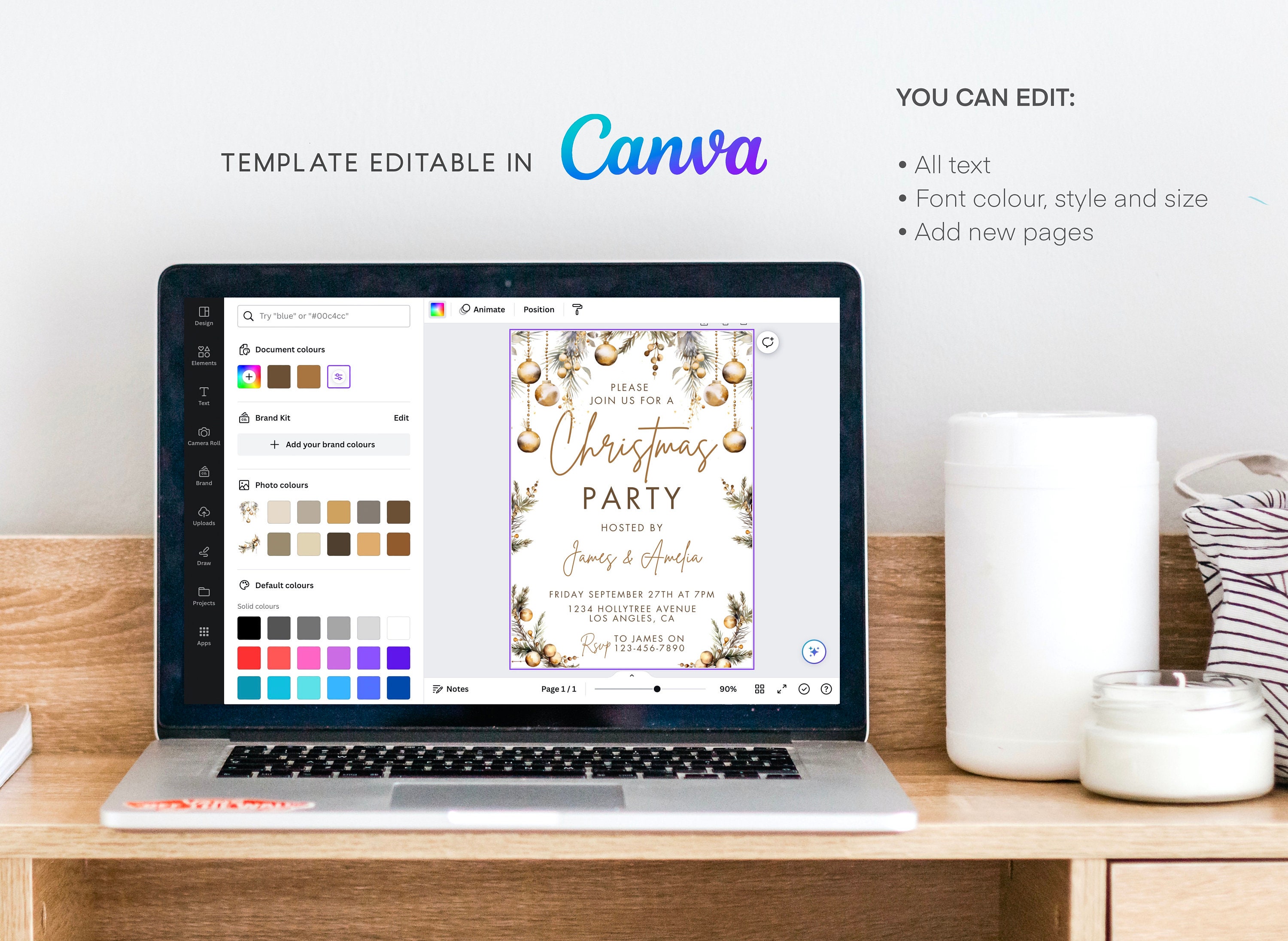 Gold Christmas Party Invitation Template Editable Holiday Party Invite ...