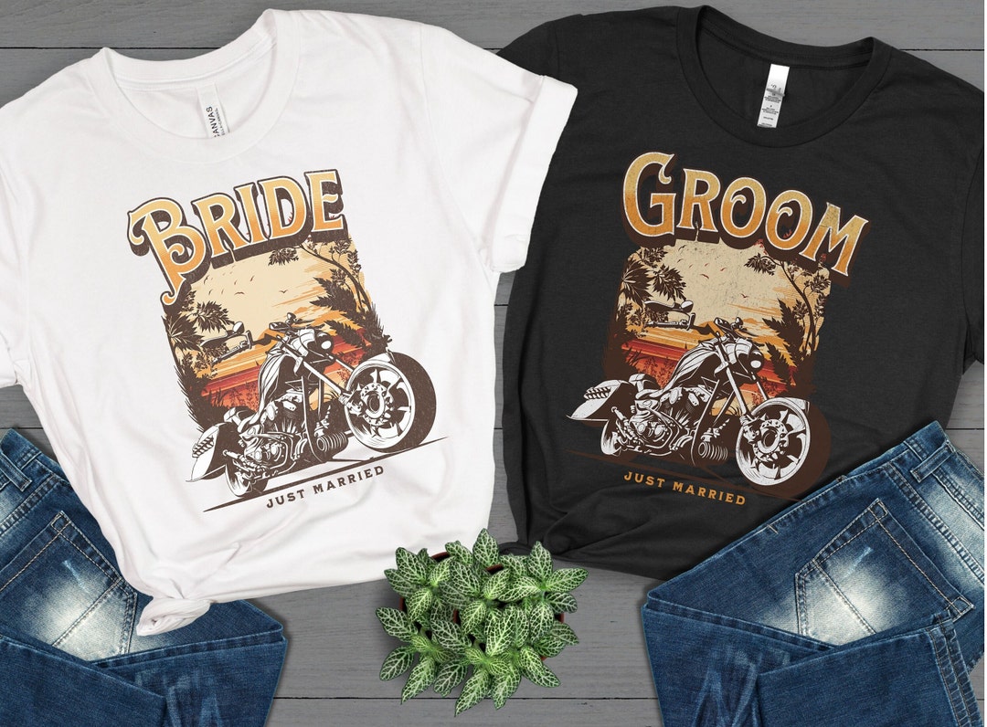 Motorcycle Loving Bride and Groom Tshirt Gift, Biker Couple Hits the ...