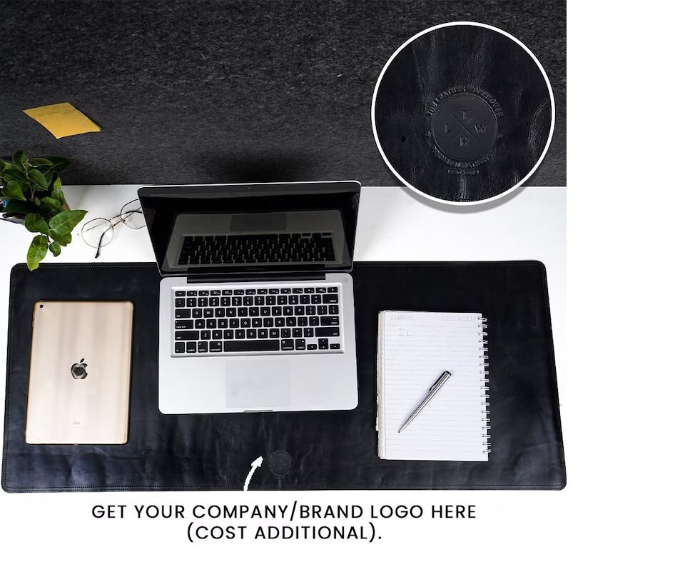 PREMIUM Leather Desk Pad, Desk Mat With Personalization, Name, Logo ...