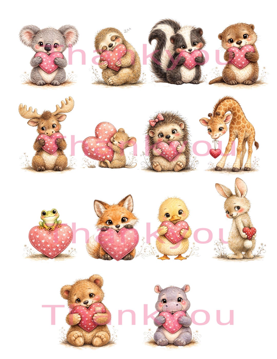 Animal Valentine PNG Bundle | Adorable Animals Holding Hearts ...