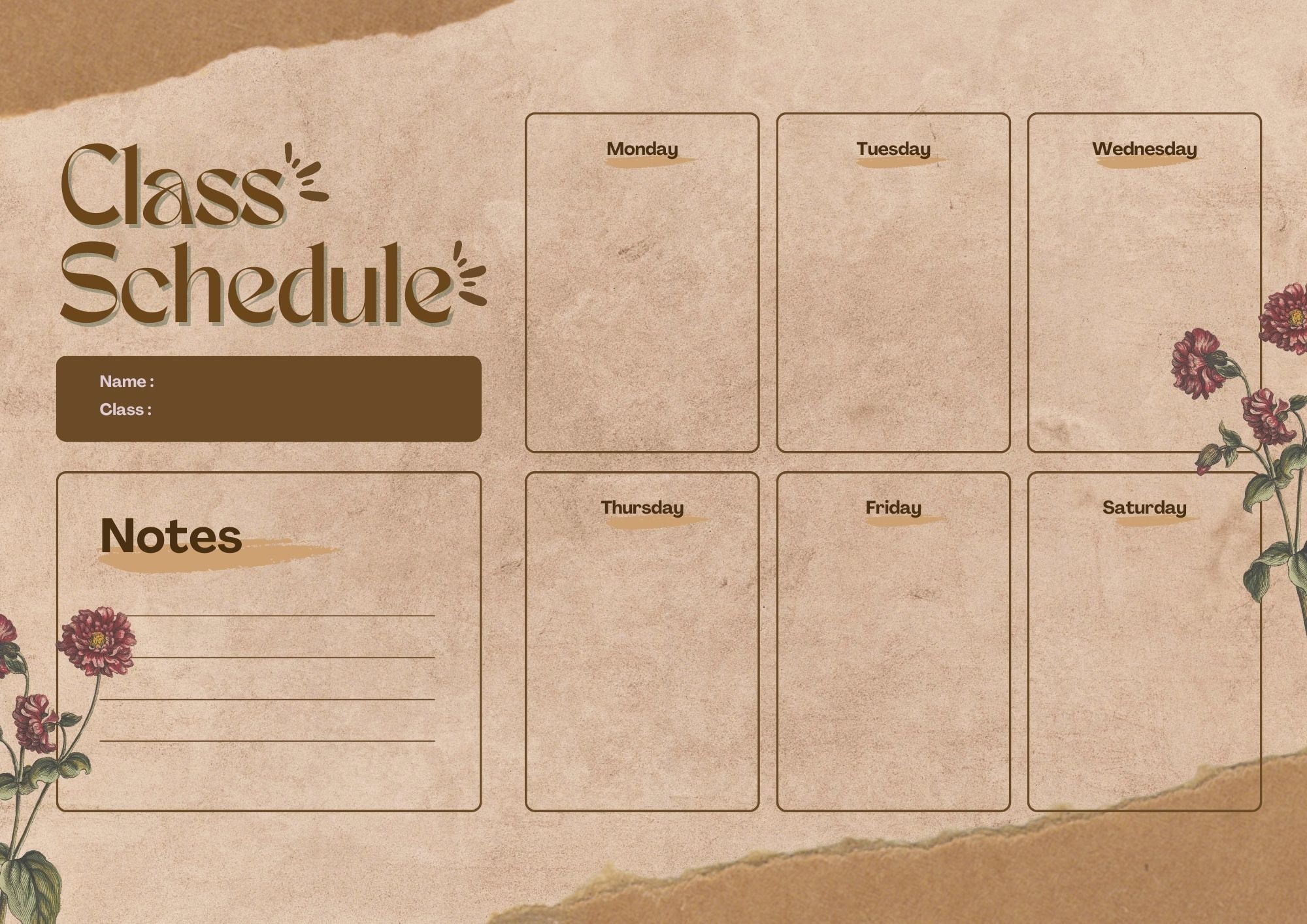 Printable Class Schedule in Vintage Style With Editable File Class ...
