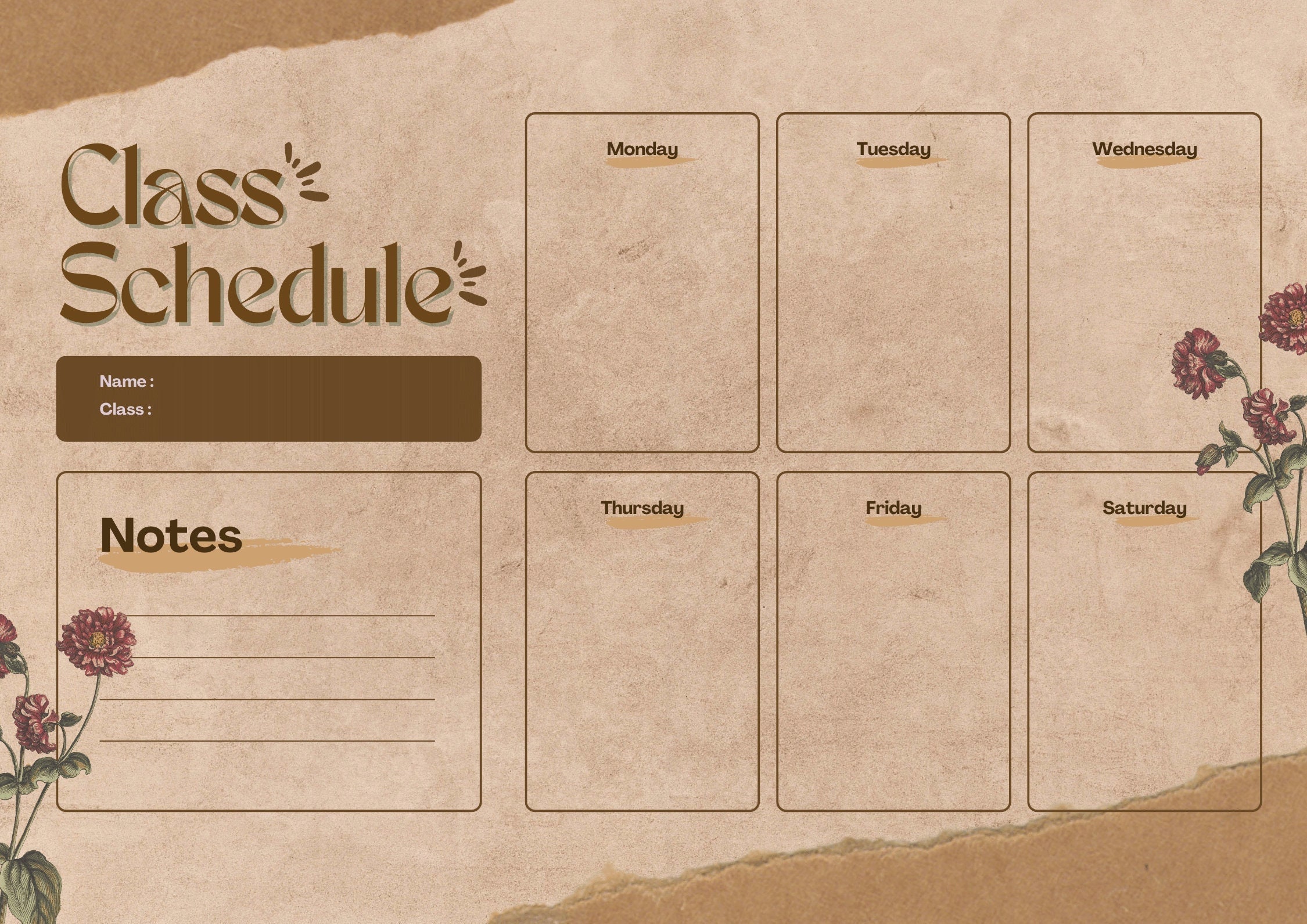 Printable Class Schedule in Vintage Style With Editable File Class ...
