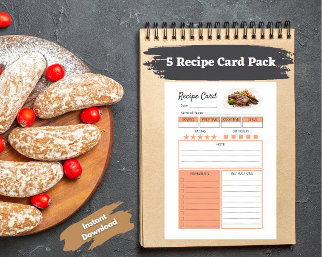 5 Recipe Cards With Editable Templates and Printable Minimalist Recipe ...