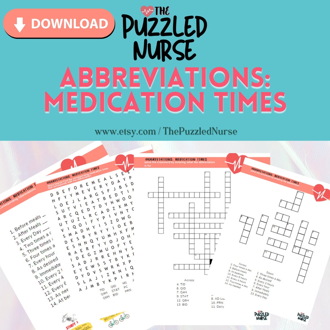 Abbreviations: Medication Times Study Guide - Etsy