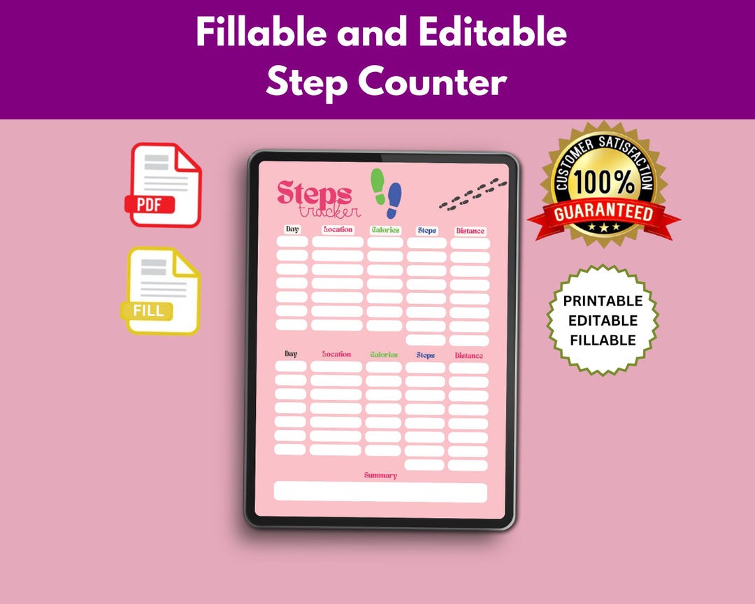 Fillable Step Counter, Daily Walking Tracker, Printable Step Log ...