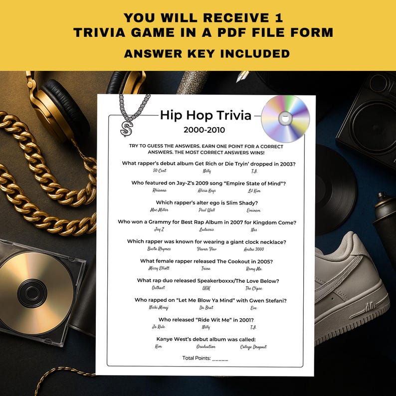 2000s Rap Trivia Game, Printable Pop Culture Trivia Game, Party Games ...